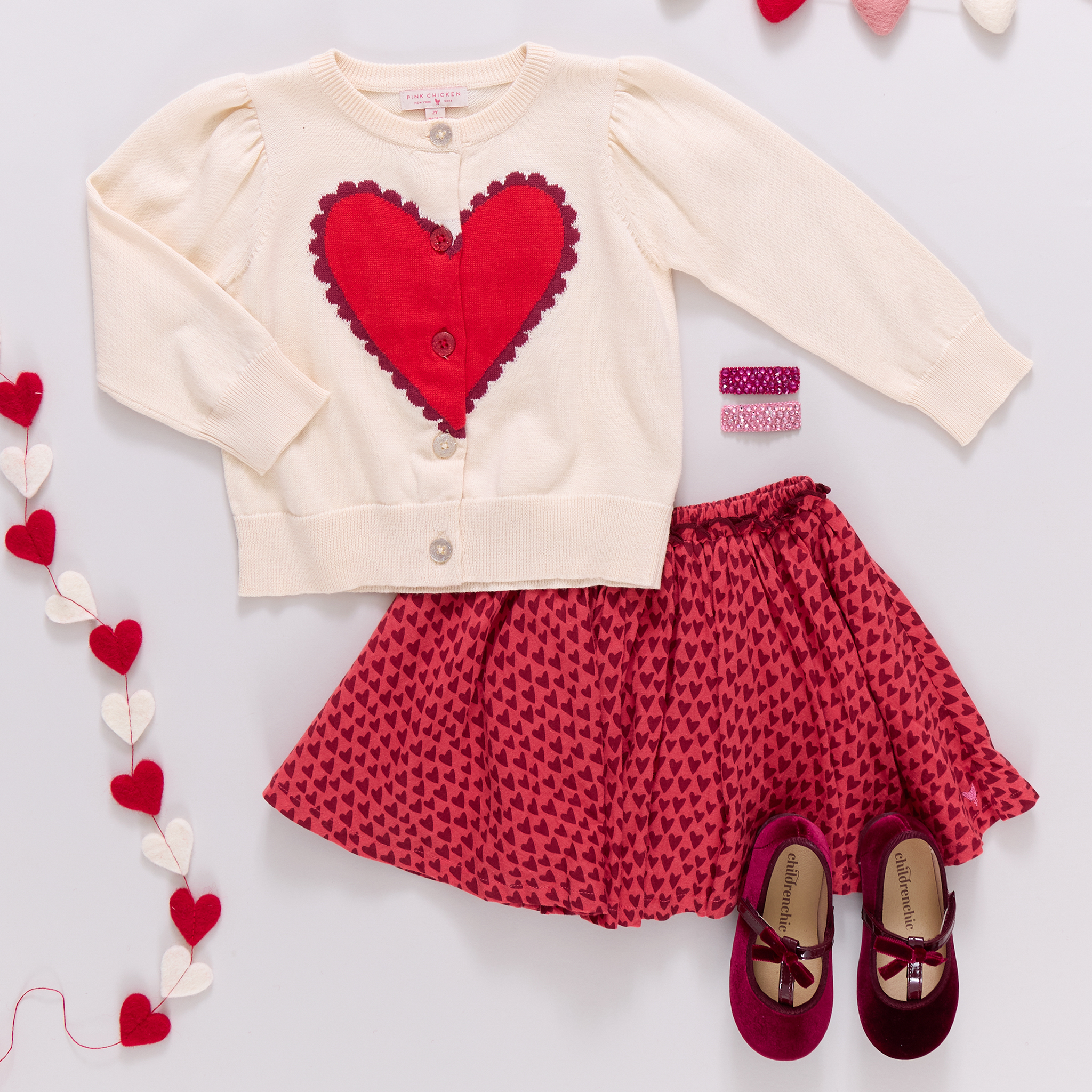 Girls Constance Sweater - Scalloped Heart – Pink Chicken