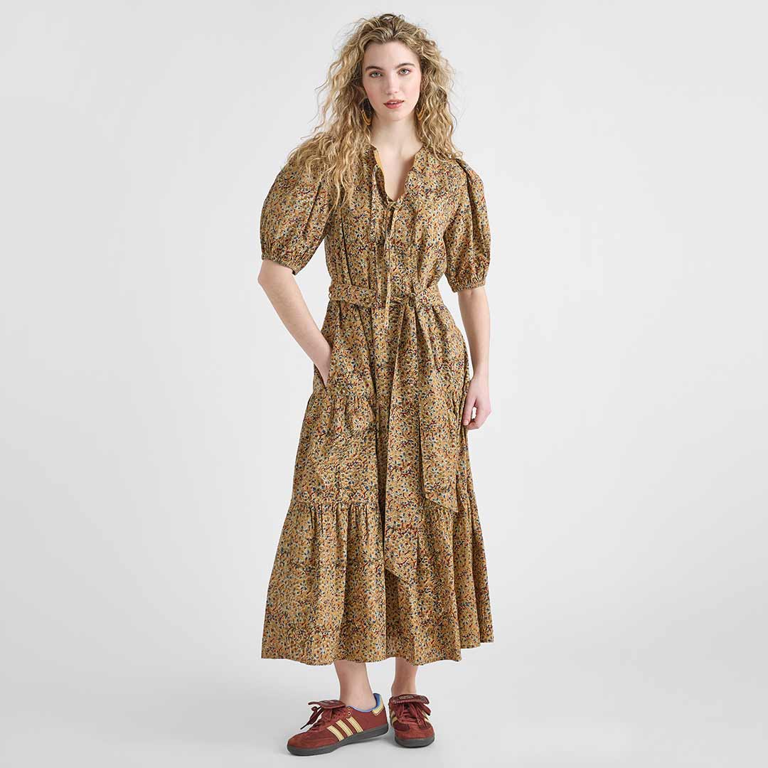 Womens Pintuck Indira Dress - Autumn Floral Pink Chicken