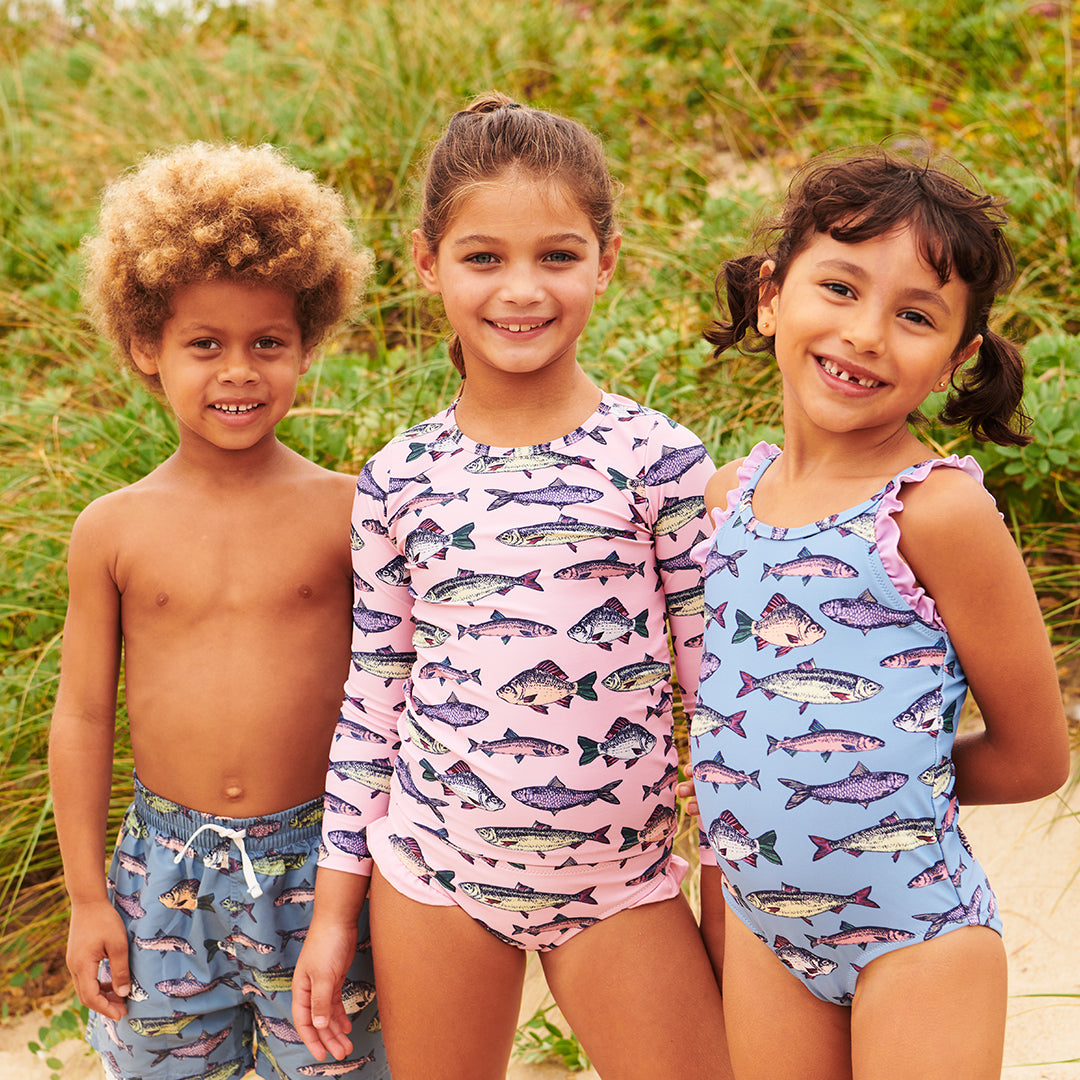 Girls Rash Guard Set - Pink Multi Fishies – Pink Chicken