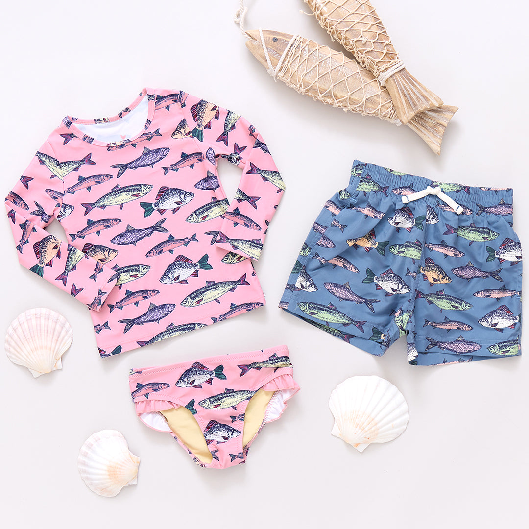 Girls Rash Guard Set - Pink Multi Fishies – Pink Chicken