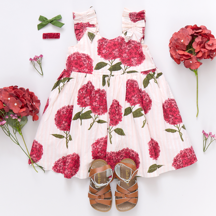 Girls Via Dress - Pink Stripe Hydrangeas – Pink Chicken